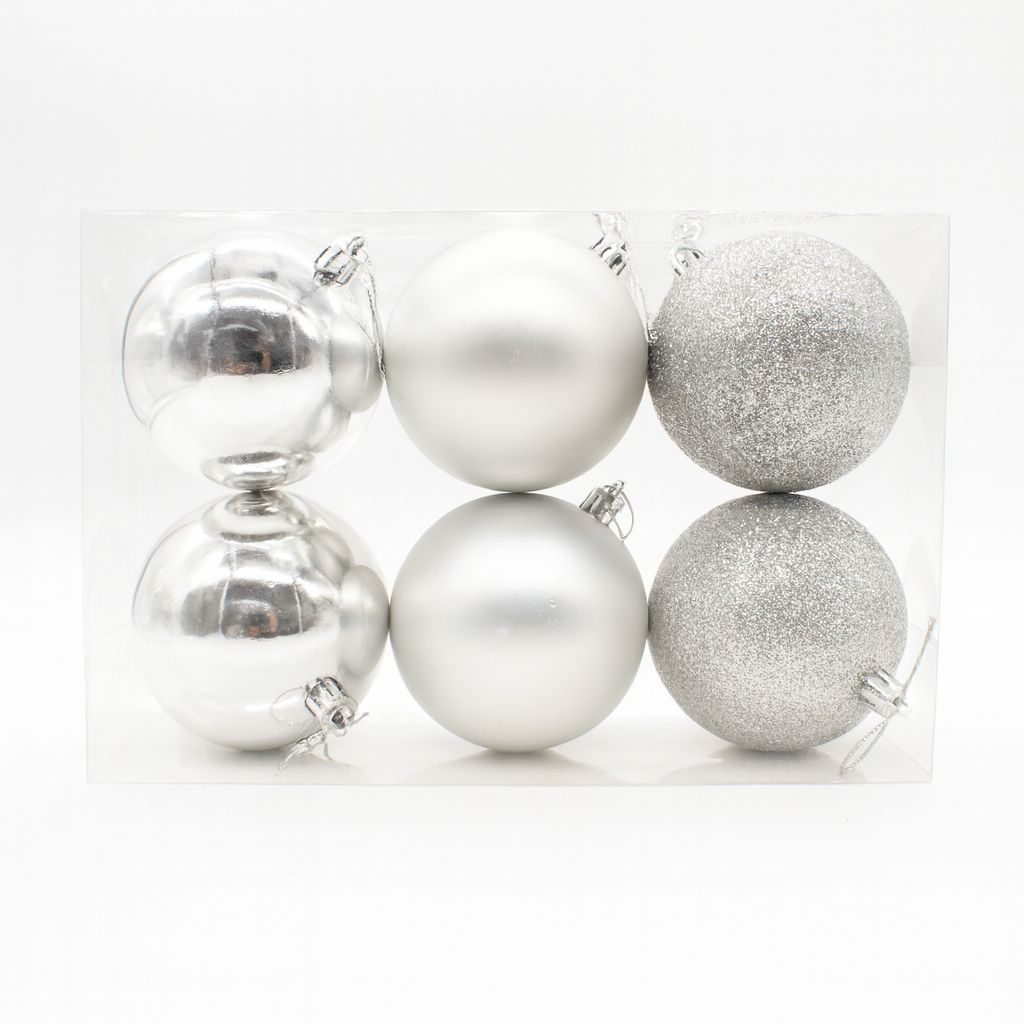 X-MAS BALL SILVER 10CM 6PCS — Deventor